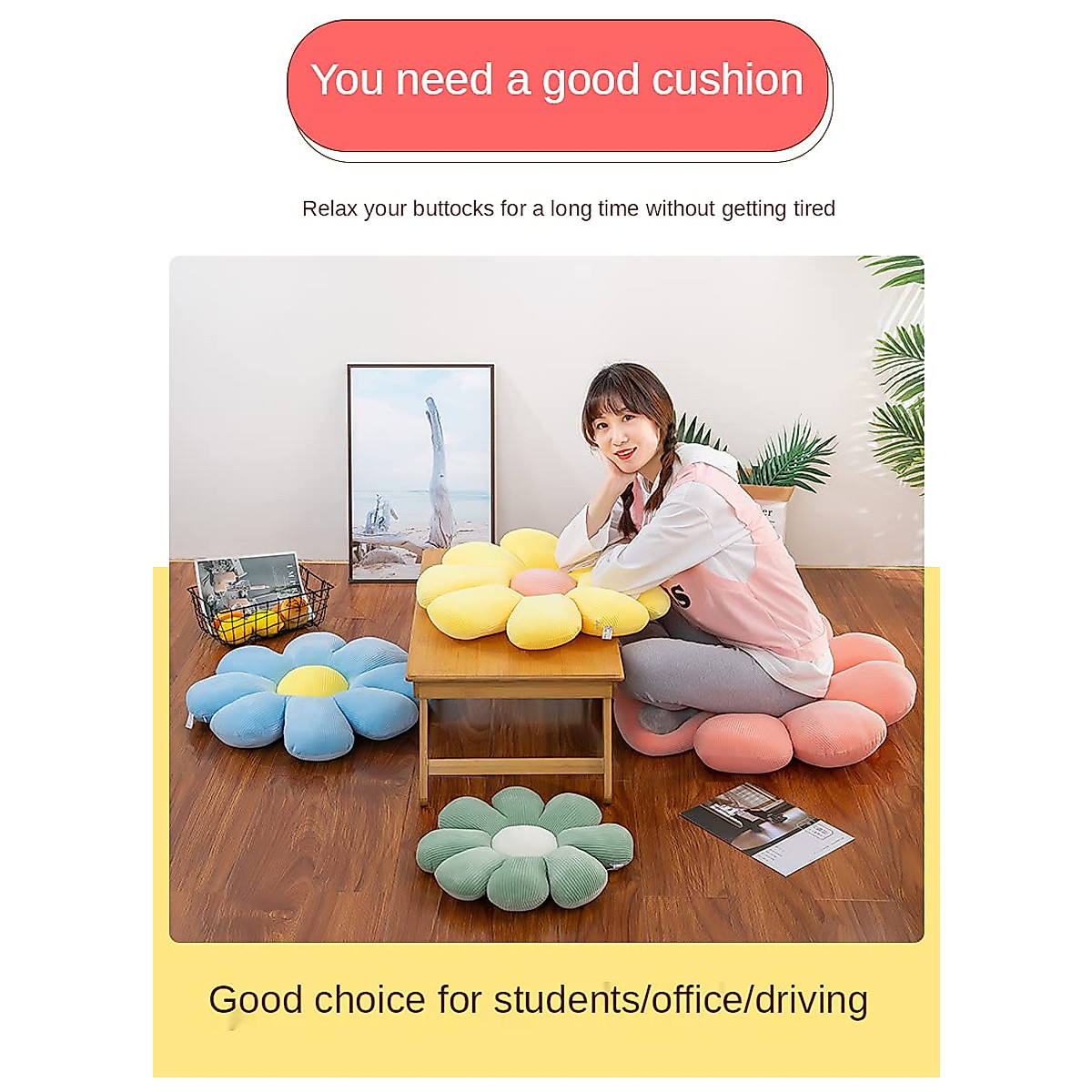 ANYE Polypropylene Flower-Shaped Throw Pillow Floor Cushion Office Sedentary Tatami Car Butt Cushion (Green, 40cm)