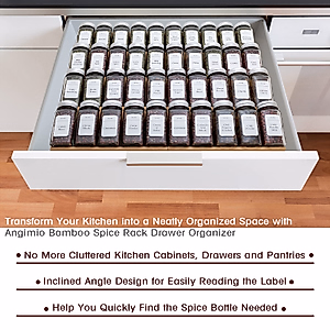 Angimio Bamboo Spice Rack Drawer Organizer - 8 Pieces Set- 9" Wide Per Piece - Combine Pieces Into 18" Wide Rack (9" or 18")