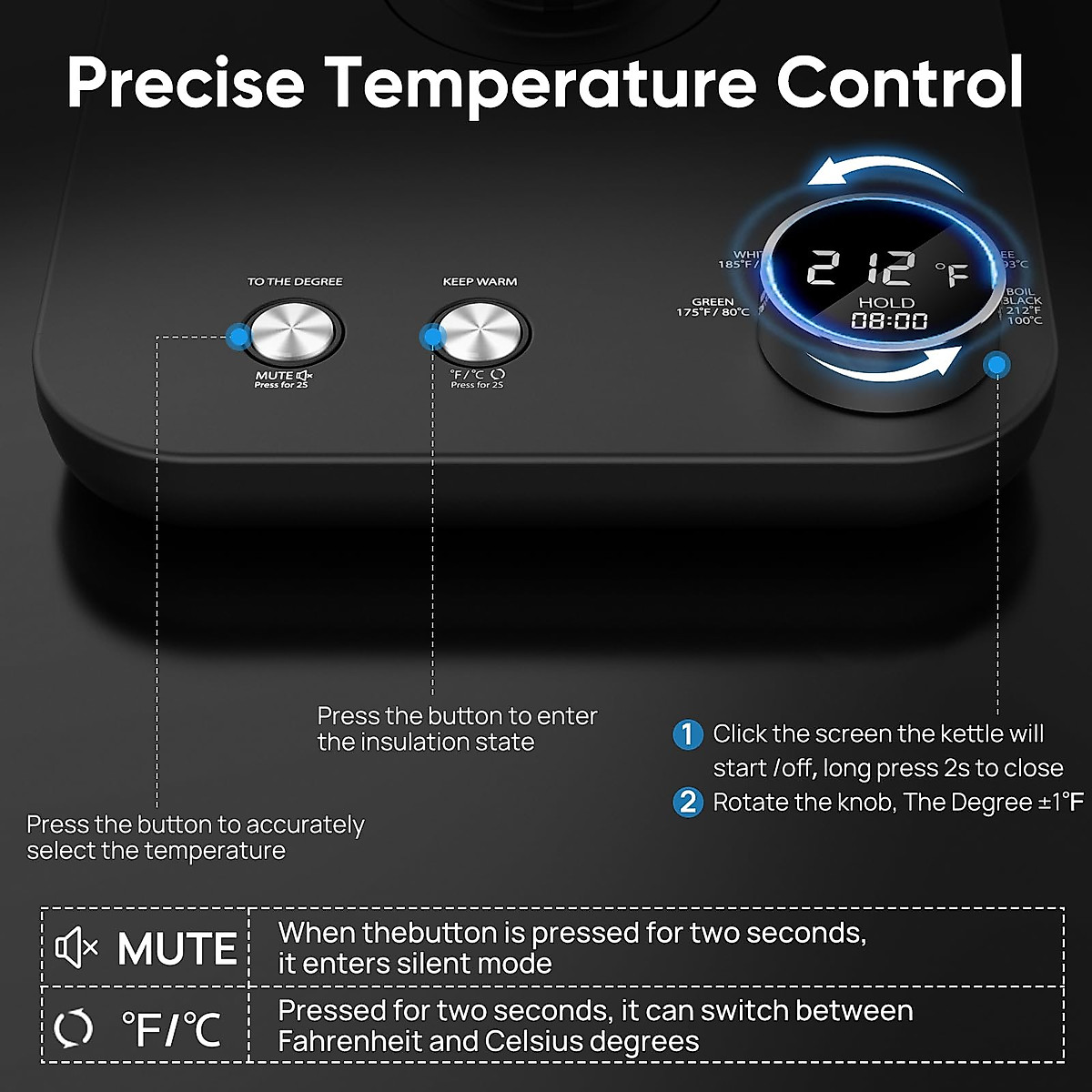 COZII Gooseneck Electric Kettle, 5 Presets & ±1℉ Temperature Control 1200W Quick Heating Water Boiler for Coffee/Tea, 24H Keep Warm, Auto Shut Off Pour Over Kettle with 50pcs Coffee Filter,0.9L Black