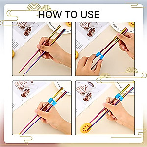 5 Pairs Reusable Chopstick Helpers Non Slippery Training Chopsticks for Adult Replaceable Practice Chopsticks Heat Resistant Chopsticks Holder with Clip for Trainer(Bright Colors,Stainless Steel)