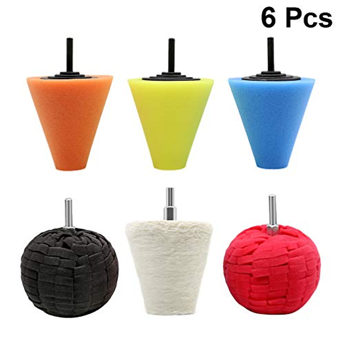 6PCS Drill Buffing Sponge Pads Buffing Wheel for Drill Foam Polisher Buffer Pad Sponge Ball Polishing Cone for Automotive Car Vehicle Wheels Hub Care