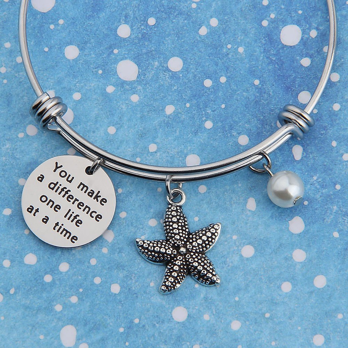 bobauna You Make A Difference One Life At A Time Starfish bracelet Appreciation Gift For Volunteer Social Worker (make difference bracelet)
