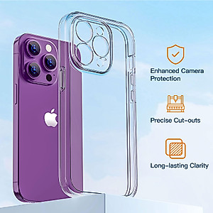 COOLQO Compatible for iPhone 14 Pro Max Case with Screen Protectors, Military Grade Drop Protection, Dual Layer Design Non-Yellowing Heavy Duty Protective Shockproof Phone Bumper Case, Clear