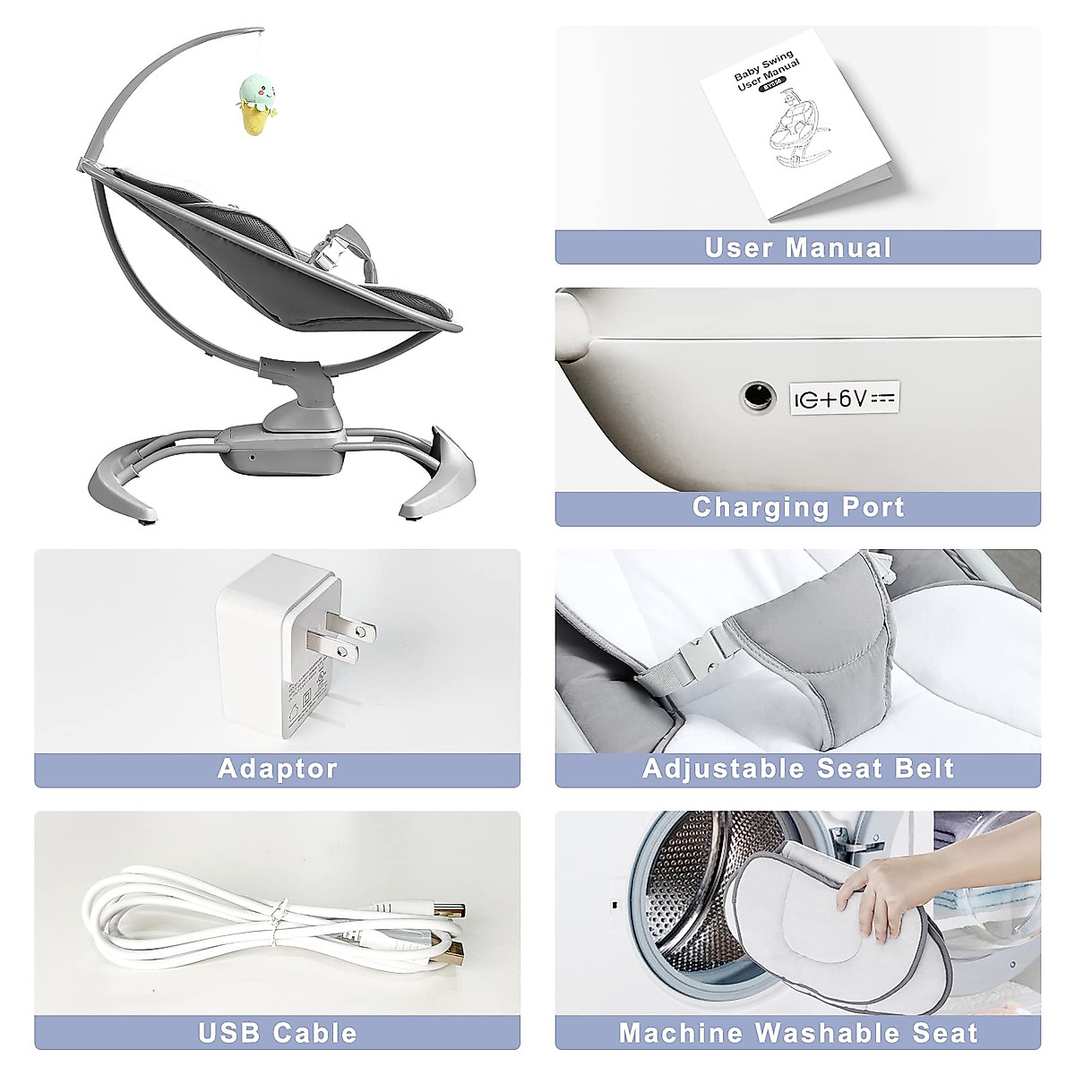 SYCYH Baby Swings for Infants Easy to Assemble Outdoor Portable Baby Swing for Newborn, Music Speaker with 8 Preset Lullabies, Remote Control