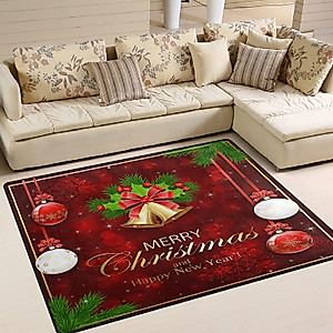 ALAZA Merry Christmas Snowflake Ball Snow Red Non Slip Area Rug 7' x 5' for Living Dinning Room Bedroom Kitchen Hallway Office Modern Home Decorative