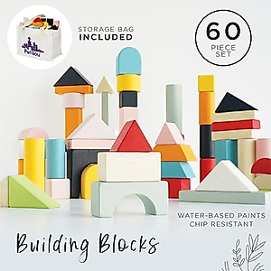 Le Toy Van - Educational Wooden Building Blocks 60 Piece Set Toy | Montessori Style Shape & Colour Development Toy - Suitable for 12 Months + (PL135)