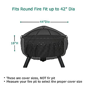 SunPatio Fire Pit Cover Round 44 inch, Heavy Duty Waterproof Fire Bowl Cover, Outdoor Patio Furniture Side Table Cover with Adjustable Drawstring and Handles, UV & Rip & Fade Resistant, Black