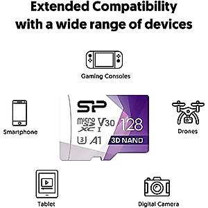 Silicon Power 128GB Micro SD Card U3 SDXC Up to 100MB/s High Speed Memory Card with Adapter for Cams, Steam Deck, DJI Pocket 2 and Drones