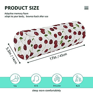 Vnurnrn Red Cherry White Neck Support Pillow Round Neck Roll Bolster Cylinder Pillow Cervical Pillows Memory Foam Pillow for Leg Knee Back Head Support for Gifts Camp Study Work