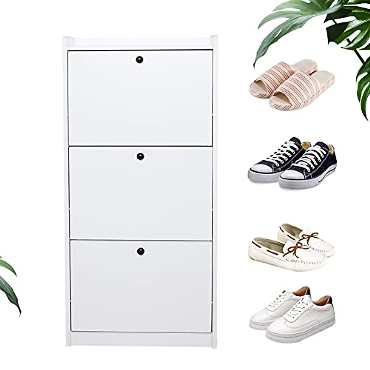 Upyouths Drawers Shoe Cabinet Shoe Storage for Entryway, 3 Shoes Cabinet with 3 Layer, Modern Shoe Storage Cabinet Shoe Organization Free Standing Tipping Bucket Shoe Organizer for Entryway
