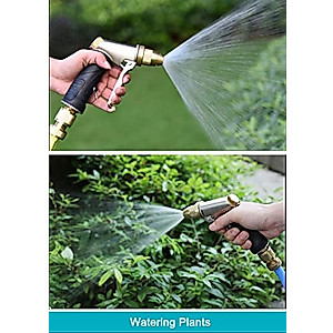 ESOW Garden Hose Nozzle 100% Heavy Duty Metal, Full Brass Nozzle & ABS Non-slip Ergonomic Grip, 4 Watering Patterns, High Pressure Metal Spray Gun for Watering Plants, Car Wash and Showering Dog