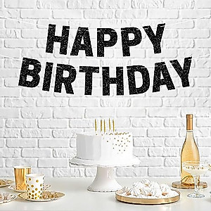Pre-Strung Happy Birthday Banner - NO DIY - Black Glitter Birthday Party Banner - Pre-Strung Garland on 8 ft Strands - Black Birthday Party Decorations & Decor for Men & Women. Did we mention no DIY