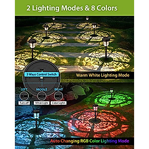 XMCOSY+ Solar Pathway Lights Outdoor, 6 Pack RGBW Solar Outdoor Lights, Auto On/Off IP65 Solar Lights Outdoor Waterproof, LED Solar Garden Lights Outdoor for Landscape Patio Lawn Driveway & Walkway