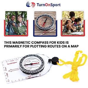 Boy Scout Hiking Compass TurnOnSport | Orienteering Compass for Kids Map Navigation - Small Survival Compass - Waterproof & Lightweight Small Survival Compass - Mini Camping Compass - Kids Camping Kit