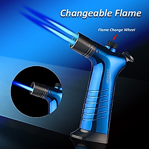 Honest Kitchen Torch Blow Torch Refillable Butane Torch For Cooking Food Baking BBQ Dabs Cocktail Smoke Hookah Coal & More (Blue Two Flame)