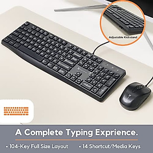 X9 USB Keyboard and Mouse Combo - Mouse Pad Included - Ergonomic Full-Sized Wired Keyboard and Mouse Combo - 104 Keys Computer Keyboard and Mouse with Wire for Desktop, Laptop, Windows PC - Black