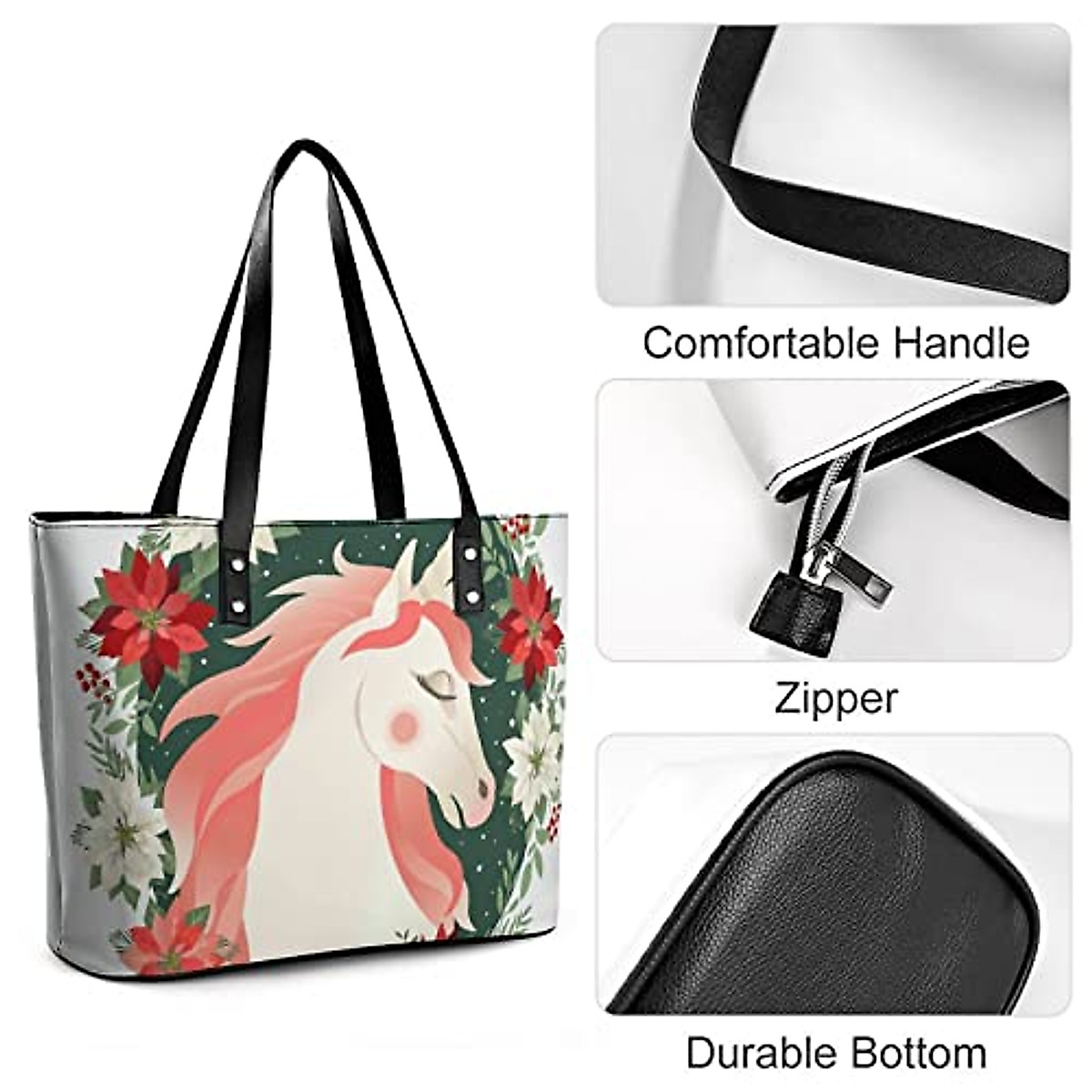 Womens Handbag Unicorn And Blossom Flowers Leather Tote Bag Top Handle Satchel Bags For Lady