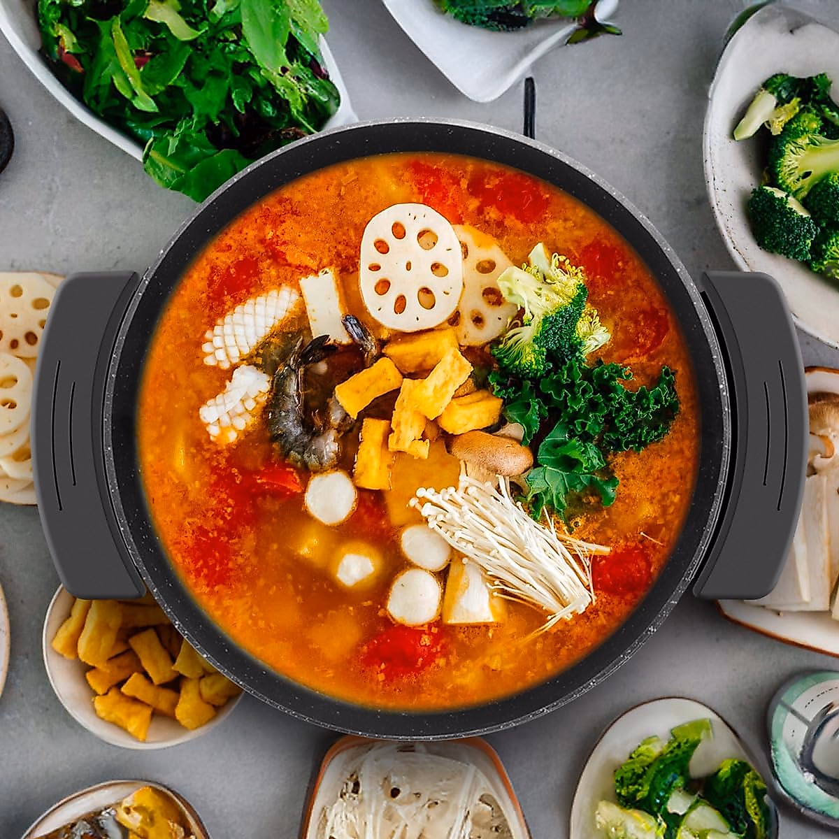 Food Party Electric Hot Pot Skillet Hotpot Pot Electric Cooker Shabu Shabu Pot 110V Non-Stick 6L BPA FREE Fondue Chinese Hot Pot