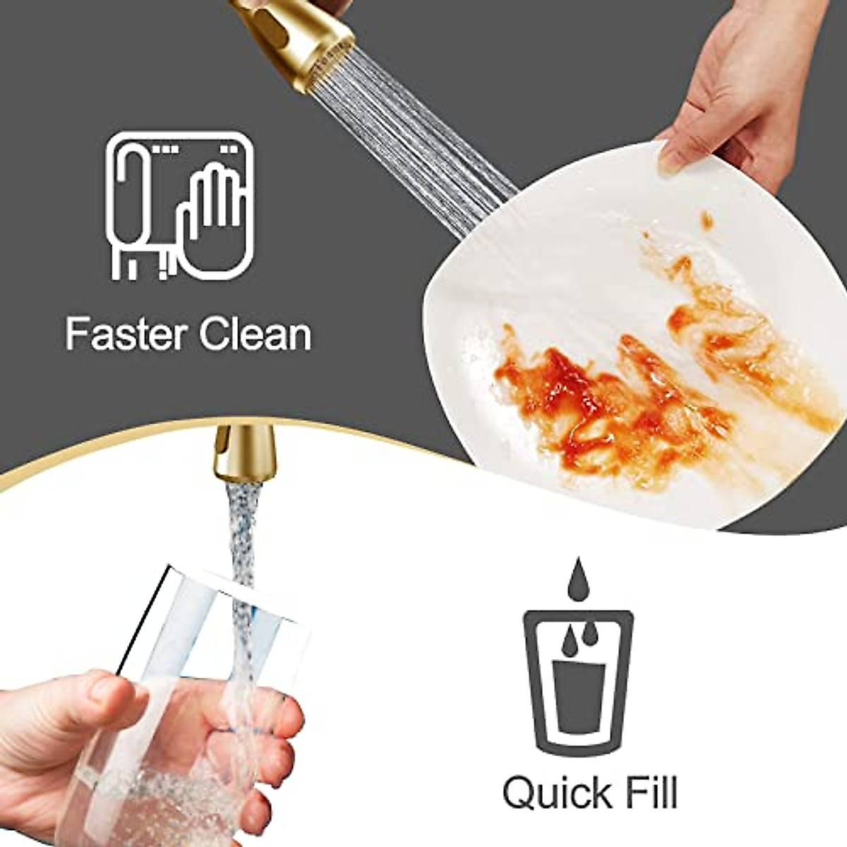 Mitcent Kitchen Faucet with Pull Down Sprayer 16 Inch, Champagne Bronze, with Deck Plate, High Arc Single Handle, 1 or 3 Holes, Stainless Steel for Kitchen Sink