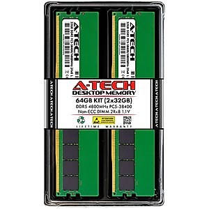 A-Tech 64GB Kit (2x32GB) DDR5 4800MHz PC5-38400 CL40 UDIMM 2Rx8 1.1V Non-ECC Unbuffered DIMM 288-Pin Desktop RAM Memory Upgrade Modules