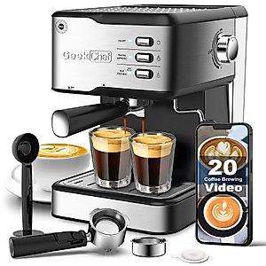 Geek Chef Espresso Machine Coffee Machine 20 Bar Pump Cappuccino latte Maker with ESE POD capsules filter&Milk Frother Steam Wand, 1.5L Water Tank, for Home Barista, Stainless steel 950W