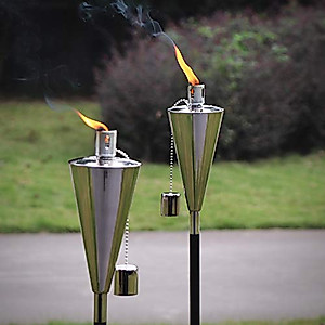 FAB BASED Oil Torch Lamp Torch for Patio/Garden/Lawn/Backyard - 55 inch - Stainless Steel - Fiber Glass Wick - Set of 2 Pieces-Outdoor Oil Lamp for Citronella (Silver)