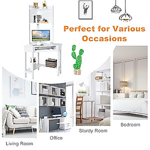IFANNY Corner Computer Desk with Hutch, Triangle Corner Desk w/Keyboard Tray and Bookshelves, Corner Writing Desk with Storage Shelves, Small Corner Desks for Small Spaces (White)