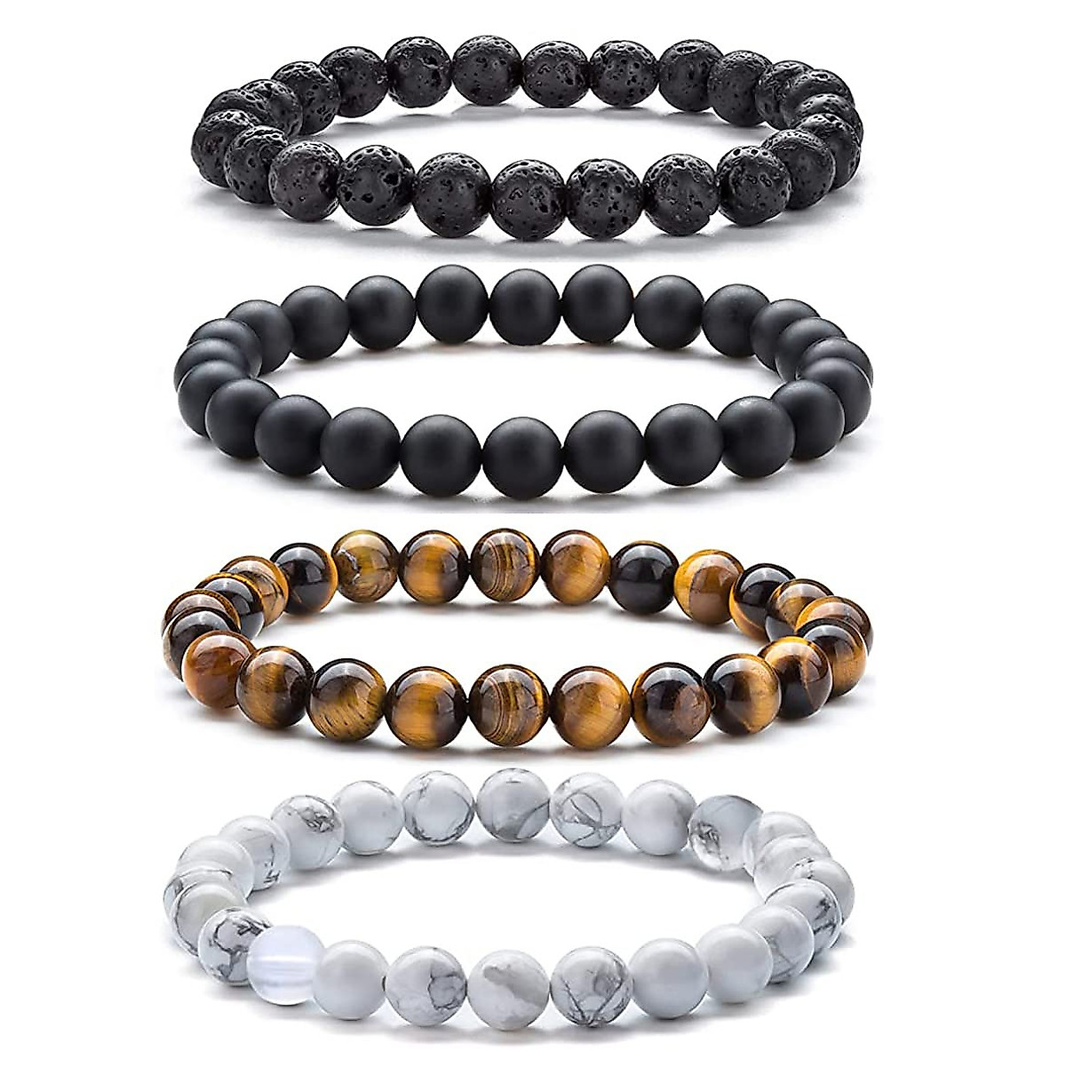 Q&D&S Natural Lava Beads Bracelet for Men Stretch Elastic Bracelets Adjustable Braided Rope Gemstone Bracelets for Women (Style A)