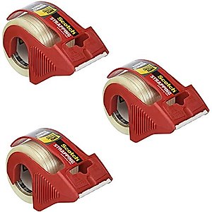 Scotch MMM50 Reinforced Strength Shipping and Strapping Tape in Dispenser, Red, 3 Pack