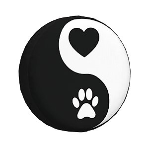 Dog Paw Print Ying Yang Spare Tire Cover, Waterproof UV Sun Protector Wheel Tire Cover, Universal Fit for Trailer RV SUV Truck Camper Travel Accessories 14" 15" 16" 17"