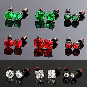 5 Pairs Colorful Screw Back of Earrings CZ Titanium Studs for Women Men,20G 6mm Surgical Steel Hypoallergenic Screw on Double Sided Barbell Stud Earring for Sensitive Ears (Red CZ)