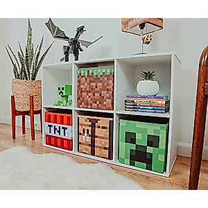 Minecraft 10-Inch Storage Set of 4 Bins | Includes Creeper, TNT, Grass, Crafting Table | Fabric Basket Container, Cubby Closet Organizer, Home Decor for Playroom | Video Game Gifts And Collectibles