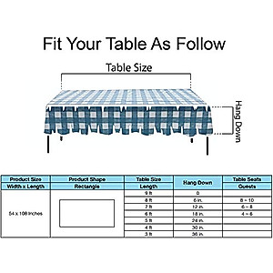 Blue Gingham Checkered Plastic Tablecloths 3 Pack Disposable Table Covers 54 x 108 Inches Party Tablecovers PEVA Vinyl Buffalo Plaid Table Cloths for Rectangle Tables Upto 8 ft and Picnic Barbecue