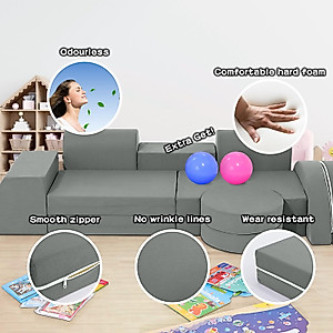 Fivetry Modular Kids Play Couch - 12pcs Convertible Kids Sofa Kids Couch Building Fort Toddler Sofa Comfy Toddler Foam Couch Play Fort Couch in Playroom/Nursery with Hook and Loop