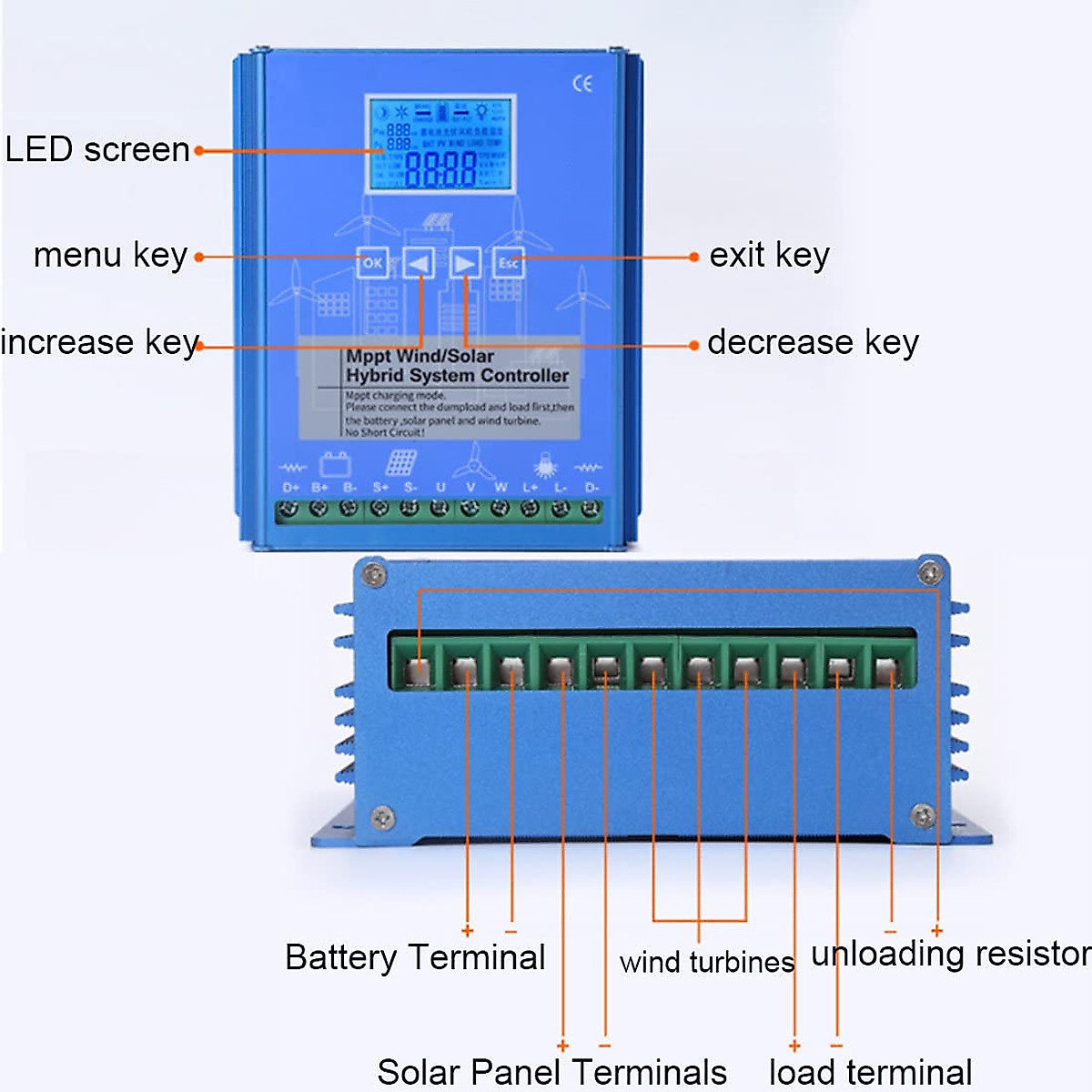 AFITO 4000W Wind Solar Hybrid Controller, 12V/24V/48V LCD Display MPPT Boost Charging Multifunctional Wind Solar Controller,2000W Wind Turbine and 2000W Solar Hybrid MPPT Charge Boost,48V