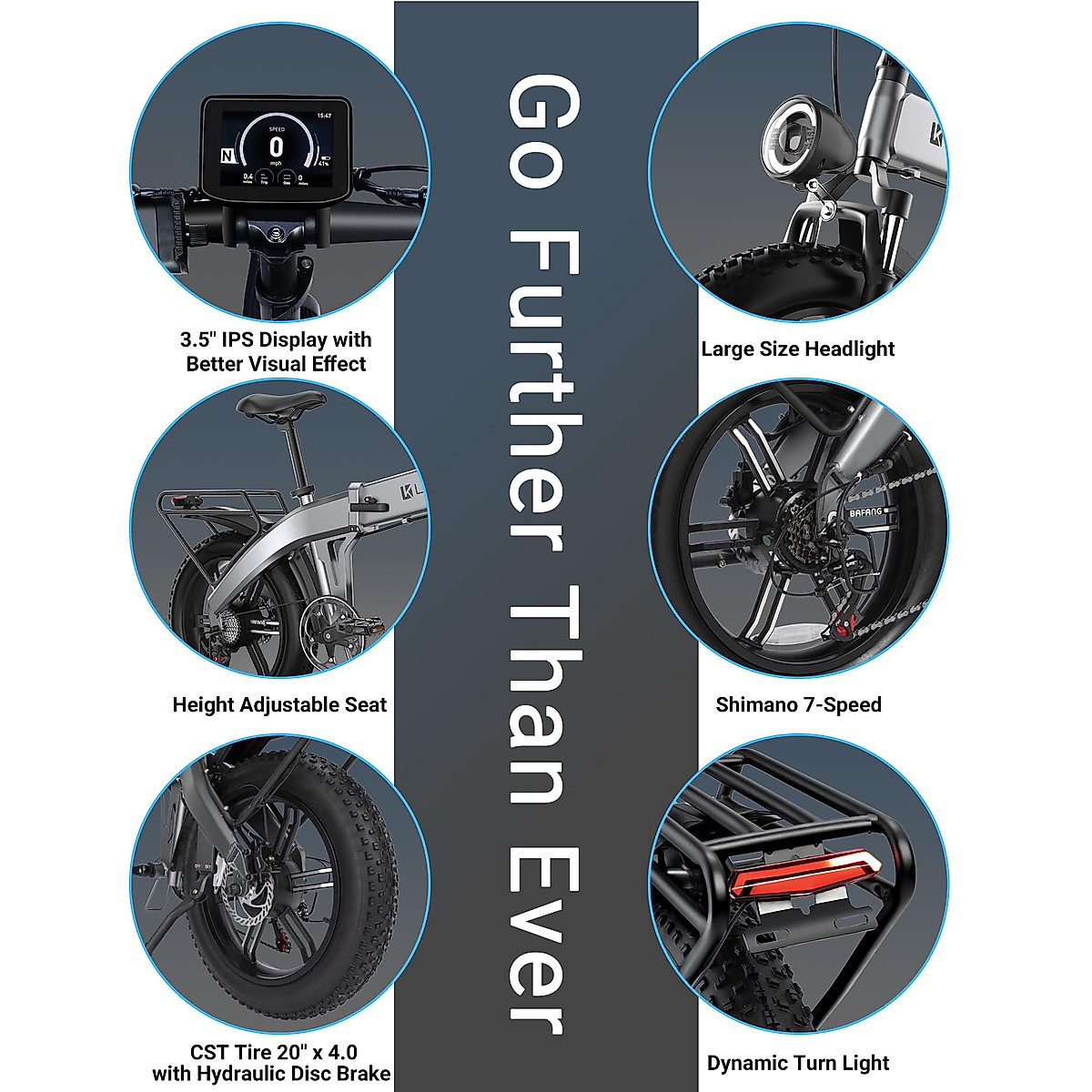 Luckeep Folding Electric Bike Adults 1130W Peak BaFang Motor 30MPH 60Miles Range 48V 15AH Removable Lithium-Battery 20'' Fat Tire E-Bikes Adults Hydraulic Disc Brakes UL 2849 Certified Ebike