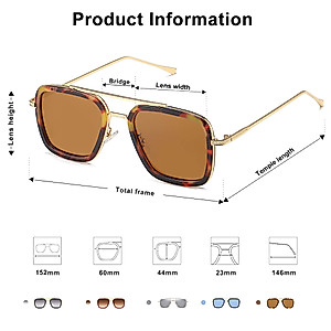 SOJOS Retro Square Polarized Sunglasses for Men Women Goggle Classic Alloy Frame HERO SJ1126 with Gold Frame/Tortoise Rim/Brown Lens