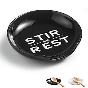 Miamolo Spoon Rest for Stove Top, Kitchen Decor for Farmhouse, Cooking Ladle/Spatula/Spoon Holder, Utensil Rest for Countertop Deep Tray Prevent for Spill Black and White 5 inch as Christmas Gift