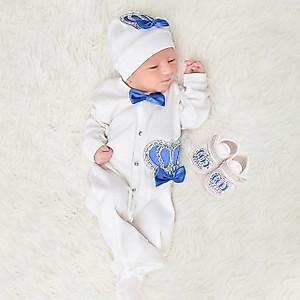 Lilax Baby Boy Jewels Crown Layette 4 Piece Gift Set 0-3 Months Royal Blue
