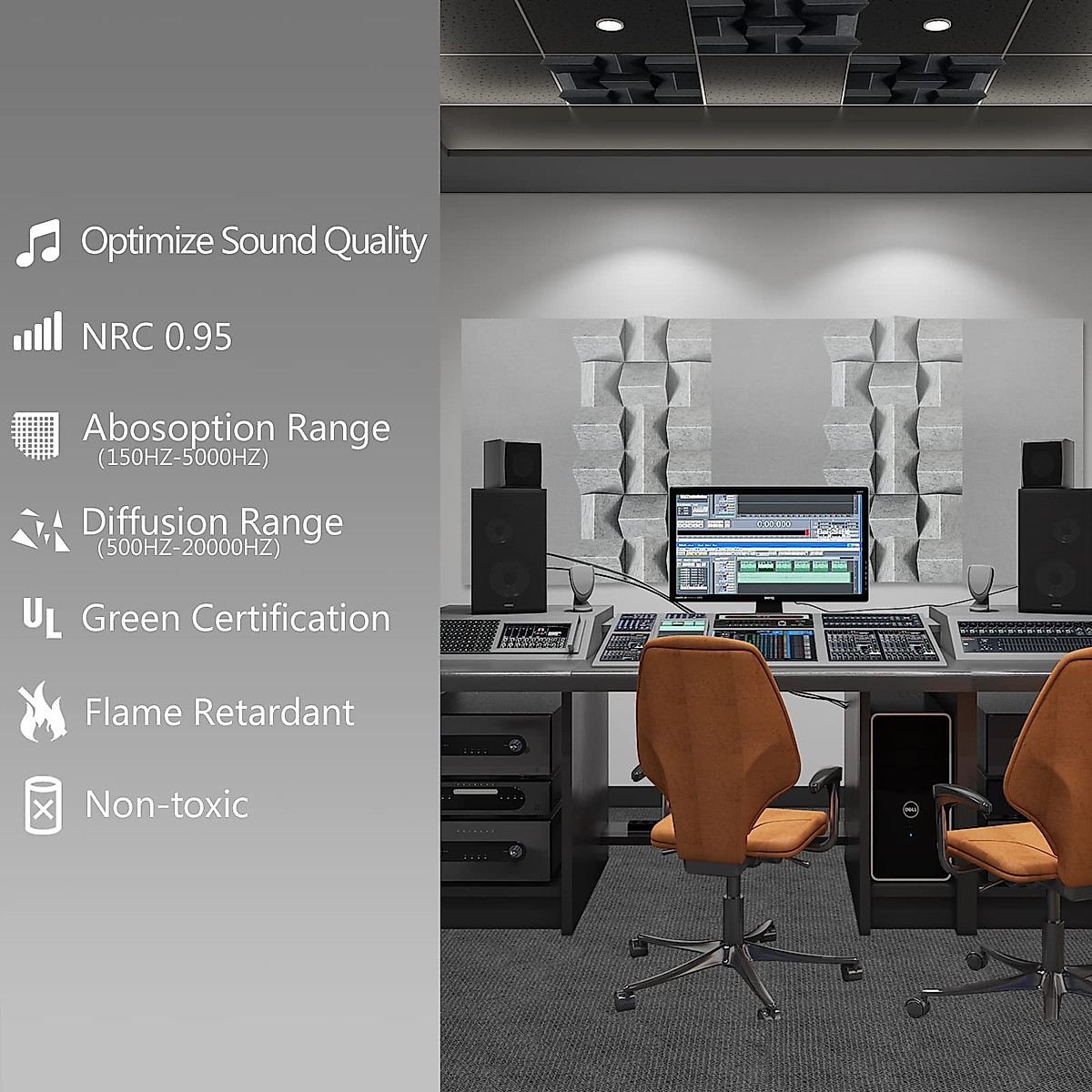 BUBOS Acoustic Panels,DIY Acoustic Diffuser Sound diffuser Panels Full frequency sound absorption（24 x 24Inch）,better Acoustic Treatment for Recording Studio, Office, Home Studio(Black)