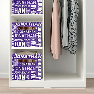 XIUCOO Monogram Purple Personalized Custom Name Waterproof Storage Boxs Baskets Clothes Towel Book for Bathroom Office 1 Pack