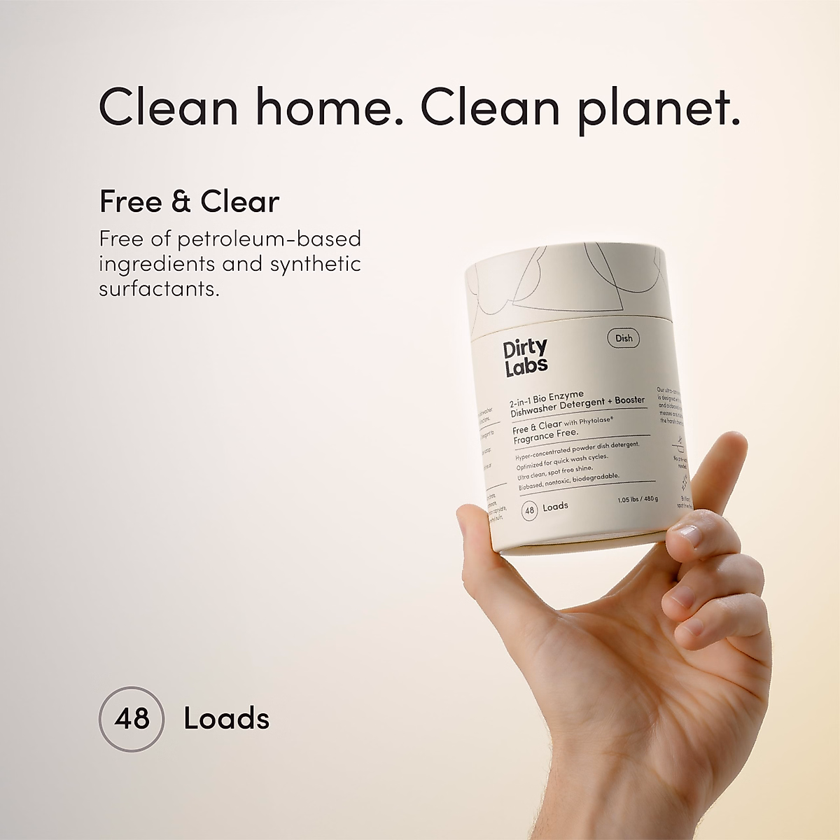 Dirty Labs | Dishwasher Detergent and Booster | Scent Free | 48 Loads (1 lb) | Ultra Clean, Spot Free, Quick Wash Optimized | Hyper Concentrated