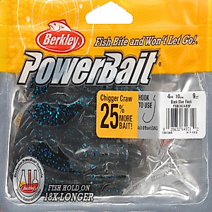 Berkley PowerBait Chigger Craw , Black Blue Fleck, 4" (9 Count)