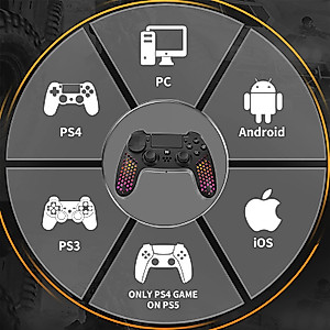 Nitho RGB Wireless Controller for PS4/PS5 (PS4 Game Only)/PC/Android/iOS, Hexagonal Design Joystick with RGB LED Lights, Vibration, 6-Axis Motion Sensor, Touchpad, Audio Jack/Speaker, Trigger Sets