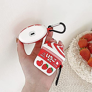 AirPod Case 1&2,Soft Silicone 3D Fashion Luxury Drink Bottle New Cute Mountain Belt Buckle case (1) (Strawberry Meiji Ice Cream)