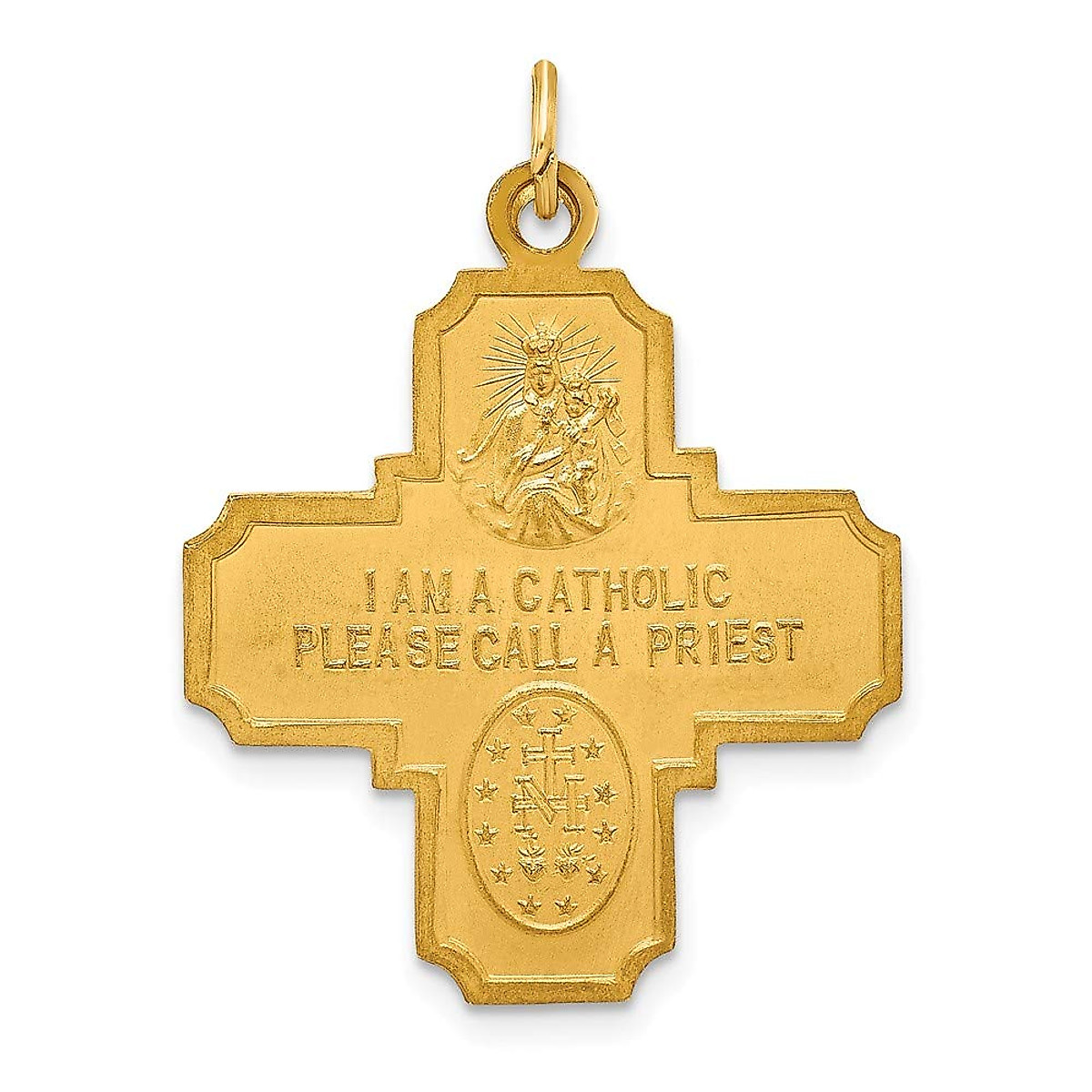 14k Yellow Gold Solid/Medium 4-Way Brushed Matte Finish Pendant Charm Medal