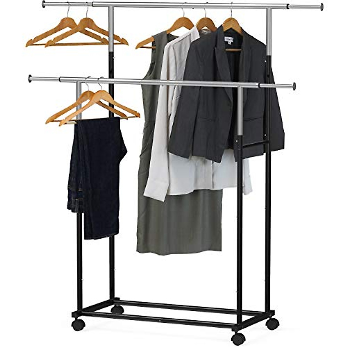 Simple Houseware Standard Double Rod Garment Rack, Black