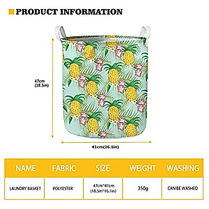 LJMKZJN American Flag Sunflowers Pig Laundry Basket Thickened Large Sized with Durable Handle, Drawstring Round Linen Collapsible Storage Basket,Dirty Clothes Hamper for Bedroom (18.5x16.1 Inch)