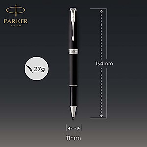 PARKER Sonnet Rollerball Pen, Matte Black Lacquer with Palladium Trim, Fine Point Black Ink (1931523), Matte Black and Chrome