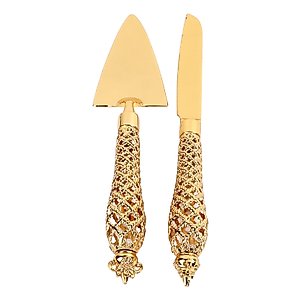 Vintage Engraved Gold Cake Knife and Server Set, Elegant Cake Cutter and Serving Spatula Set, for Wedding, Birthday, Thanksgiving, and Christmas Celebrations